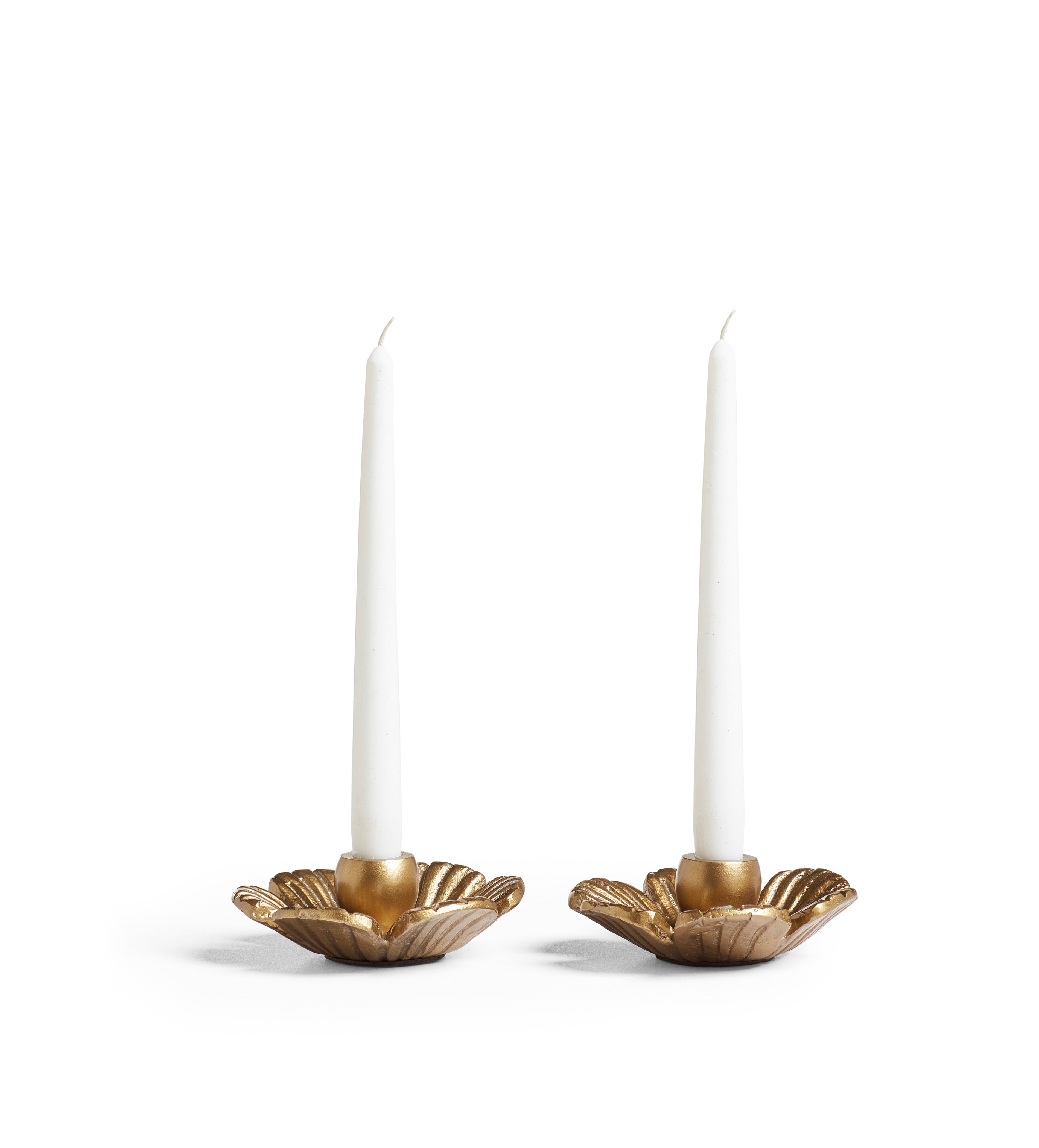 Shuye Leaves Candle Holders Pair - Antique Brass | OKA
