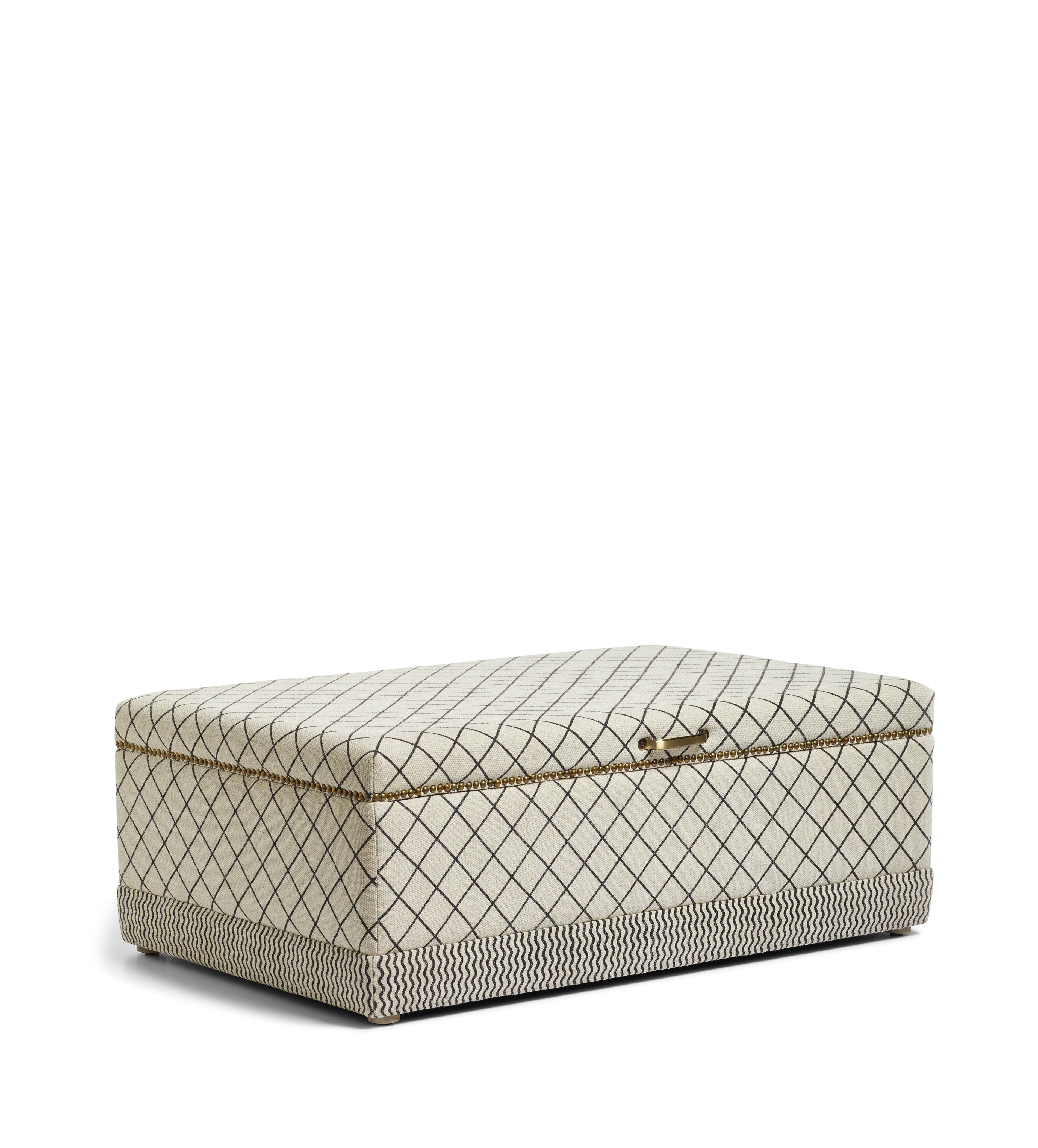 Agnes Upholstered Cotton Ottoman - Monochrome White/Black | OKA