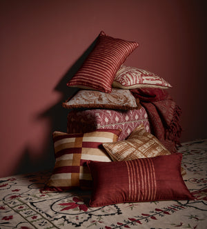 Carena Ghini Feathers Linen Upholstered Trunk - Red Garnet | OKA