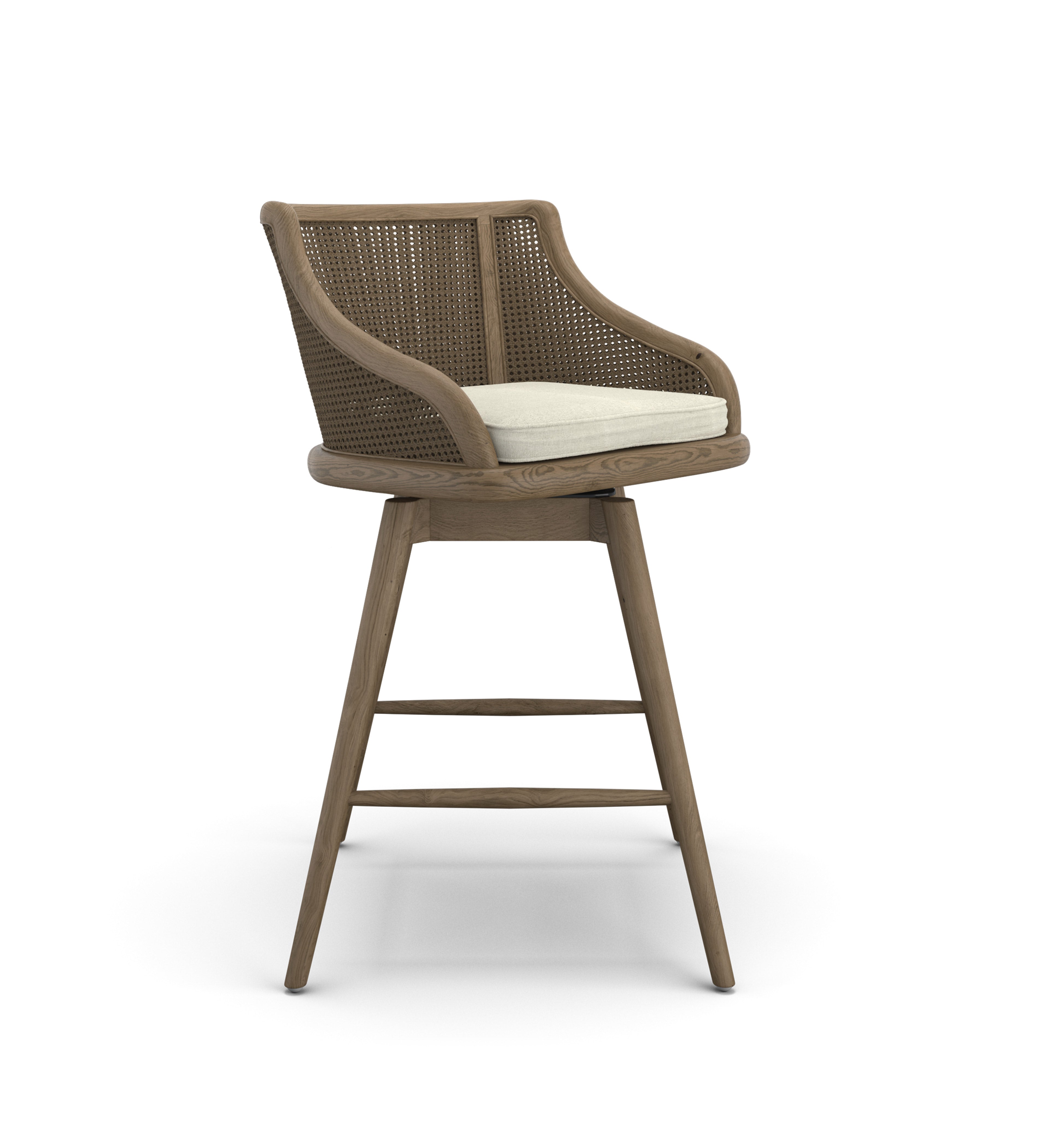 Carlos Cane Swivel Bar Stool - Weathered Oak/Natural | OKA