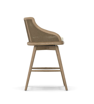 Carlos Cane Swivel Bar Stool - Weathered Oak/Natural | OKA