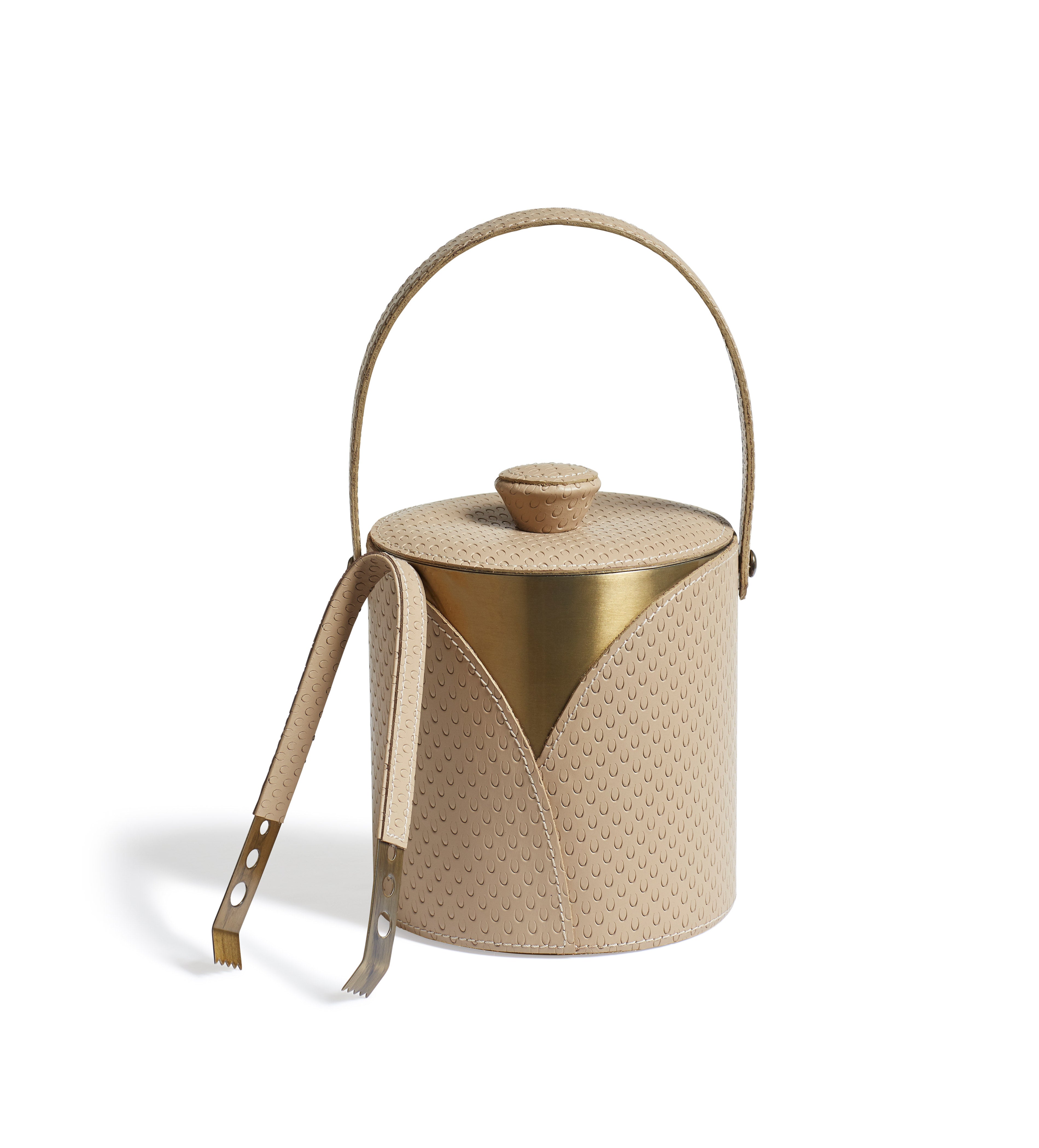 Emsworth Leather Ice Bucket and Tongs - Taupe Brown | OKA