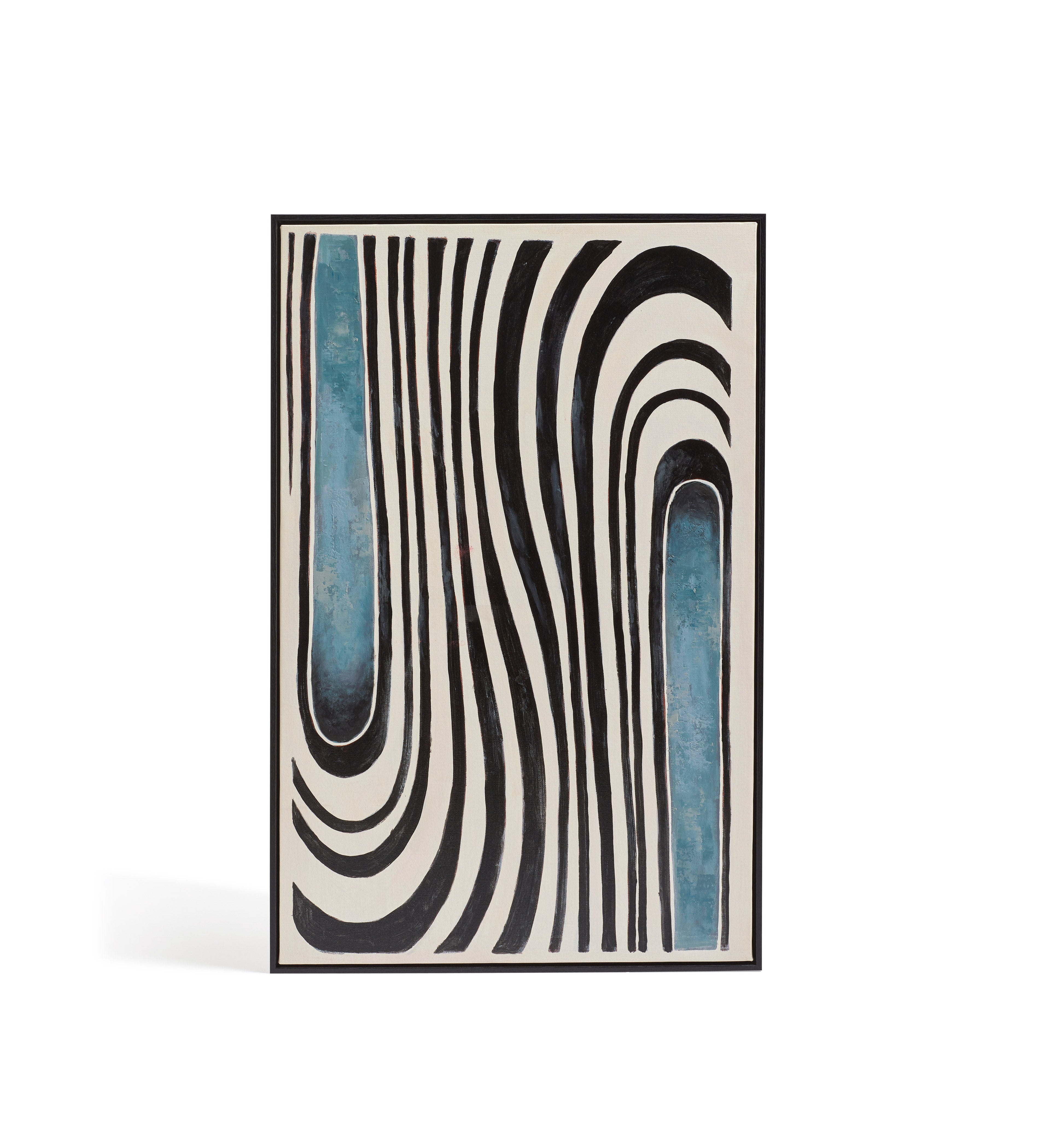 Orson Stripe Hand-Painted Wall Art - Blue/Black | OKA