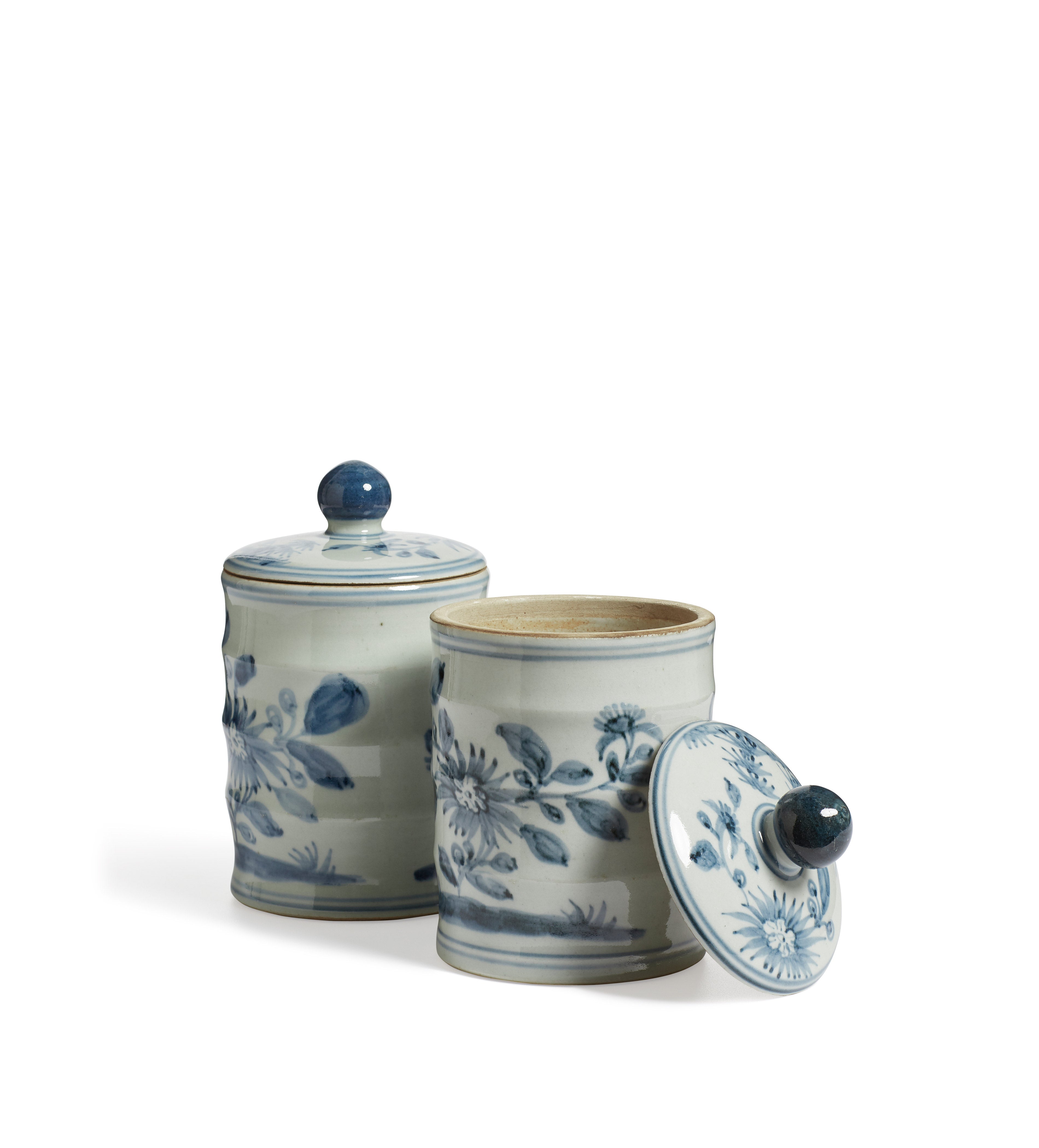 Chun Lidded Pots Pair - Blue/White | OKA