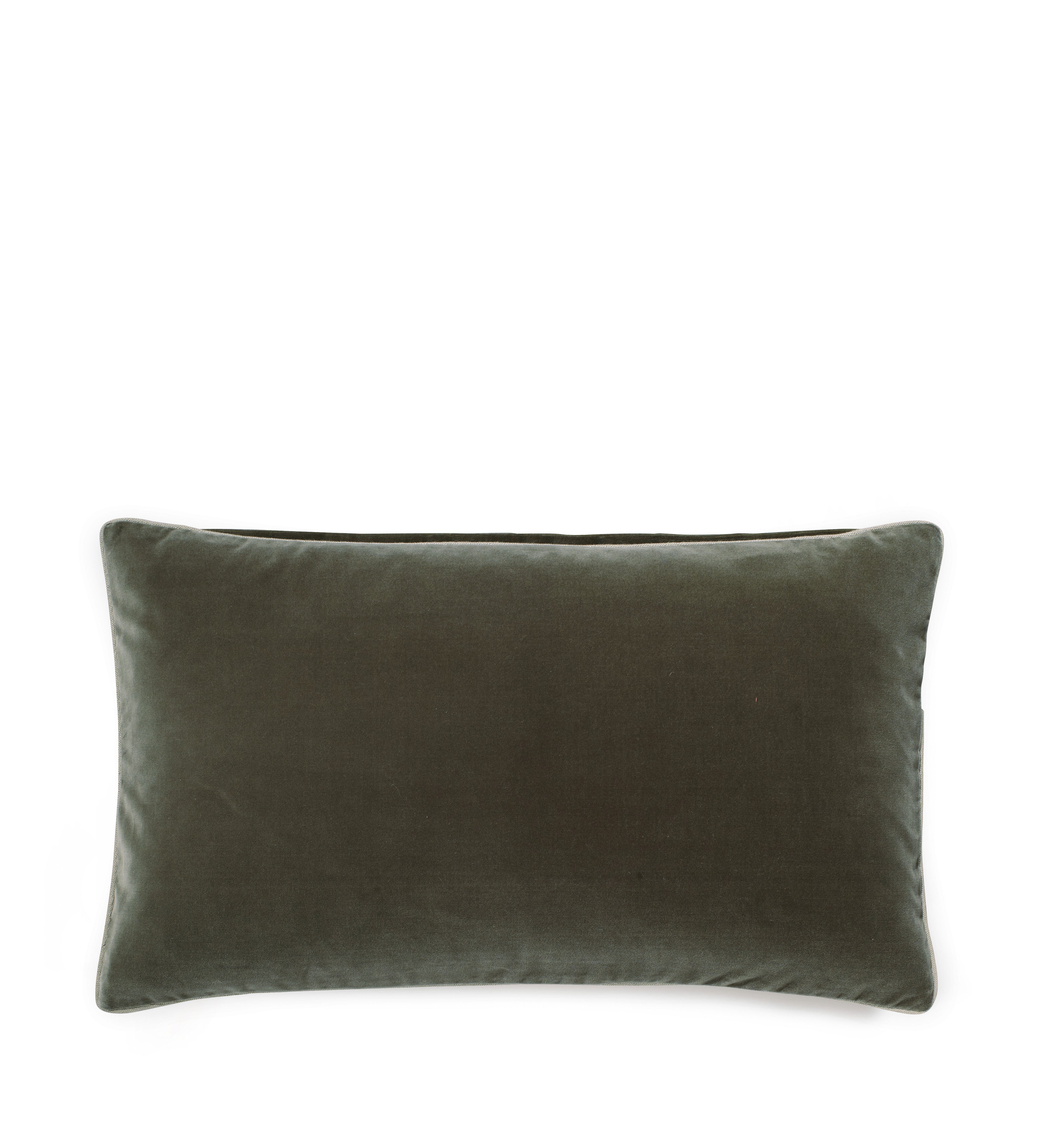Plain Velvet Rectangular Cushion Cover - Grey Green | OKA