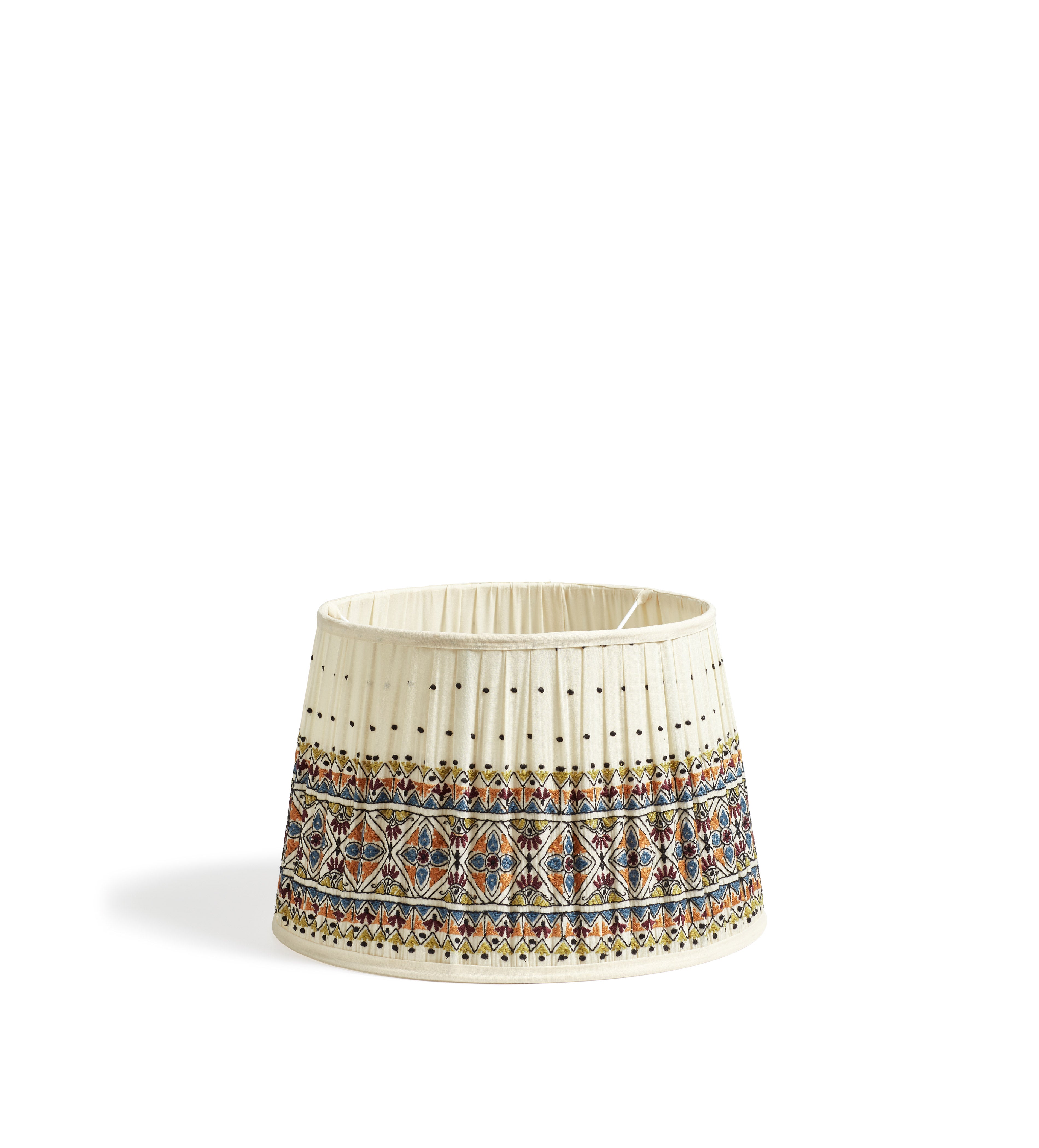 Ponto Embroidered Cotton Lampshade 35cm - Natural/Multi-Coloured | OKA