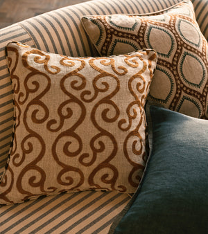 Ria Cushion Cover - Burnt Orange/Spruce Green | OKA