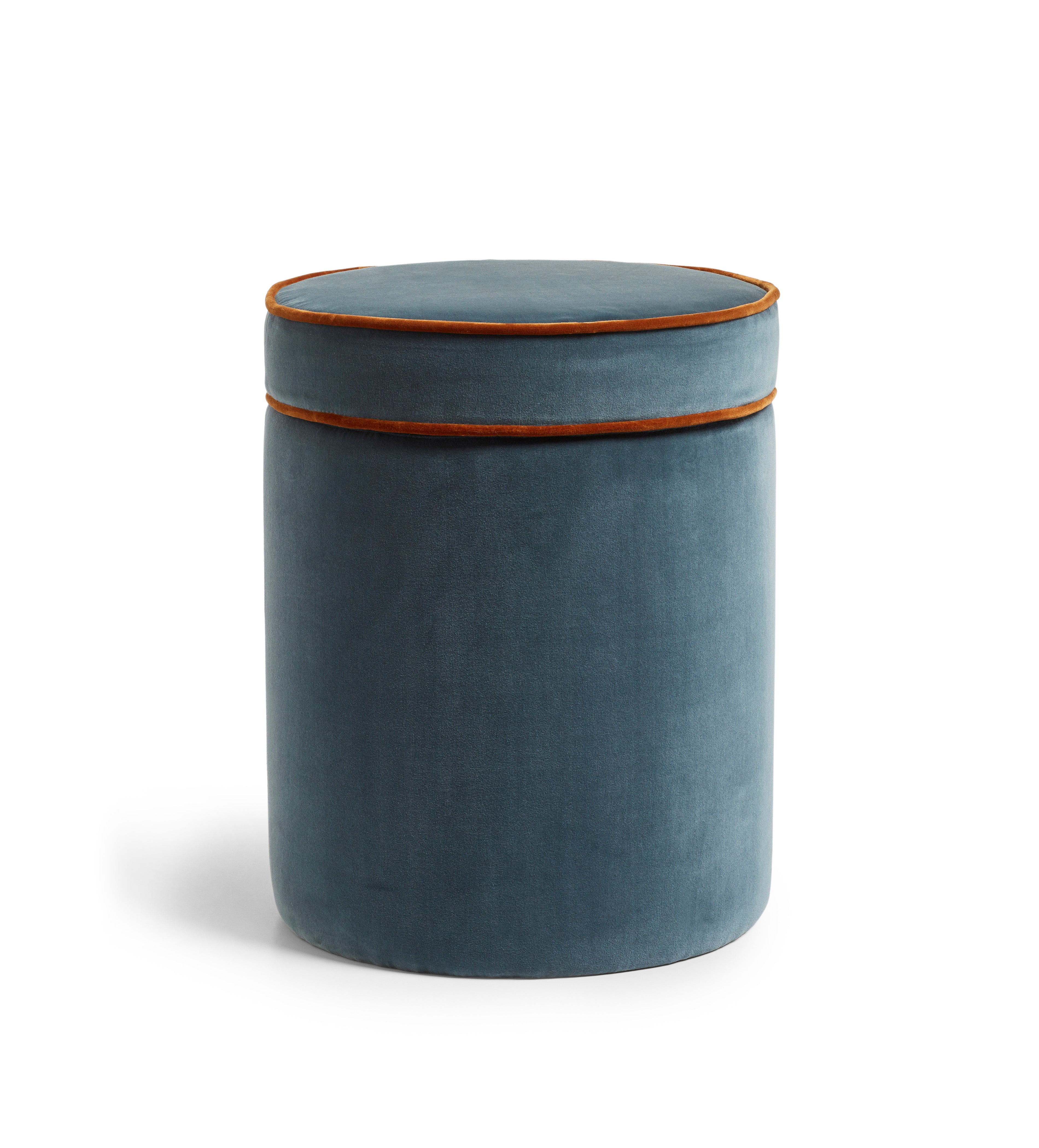 Samena Velvet Ottoman - Air Force Blue/Dirty Orange | OKA