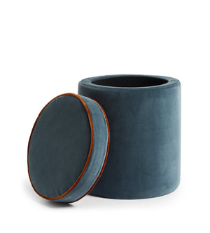 Samena Velvet Ottoman - Air Force Blue/Dirty Orange | OKA