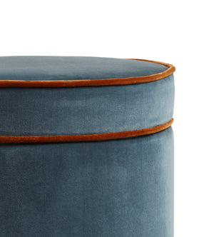 Samena Velvet Ottoman - Air Force Blue/Dirty Orange | OKA