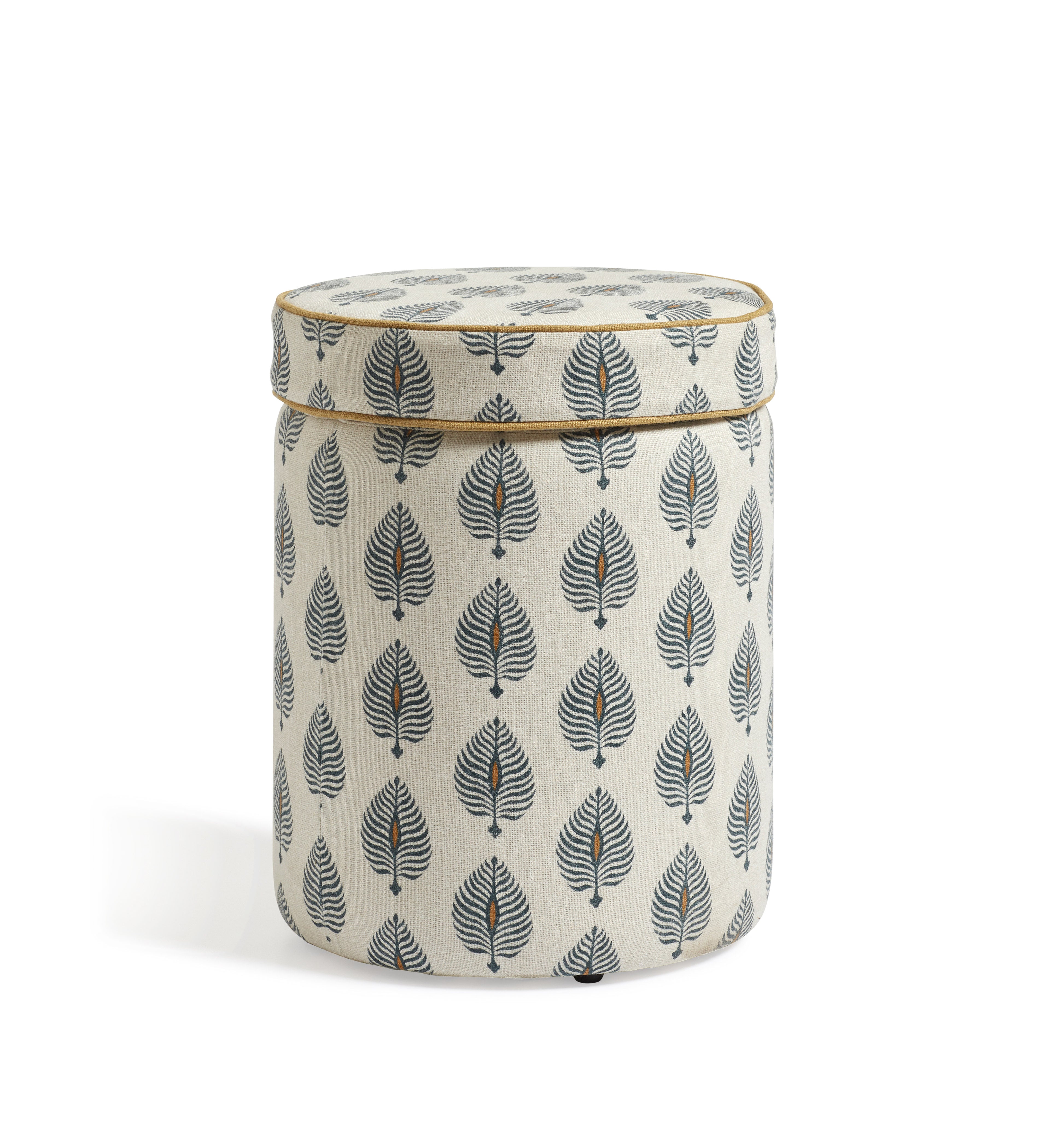 Samena Ocellus Linen Ottoman - Blue/Natural Brown | OKA
