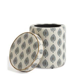 Samena Ocellus Linen Ottoman - Blue/Natural Brown | OKA