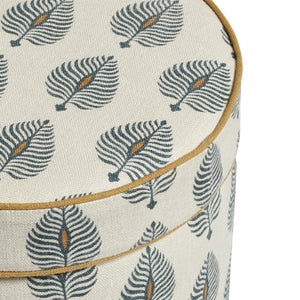 Samena Ocellus Linen Ottoman - Blue/Natural Brown | OKA