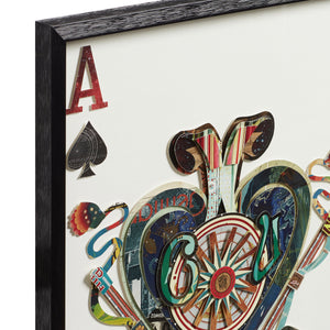 Framed Playing Card Ace Collages - Set of Four - Multi-Coloured | OKA