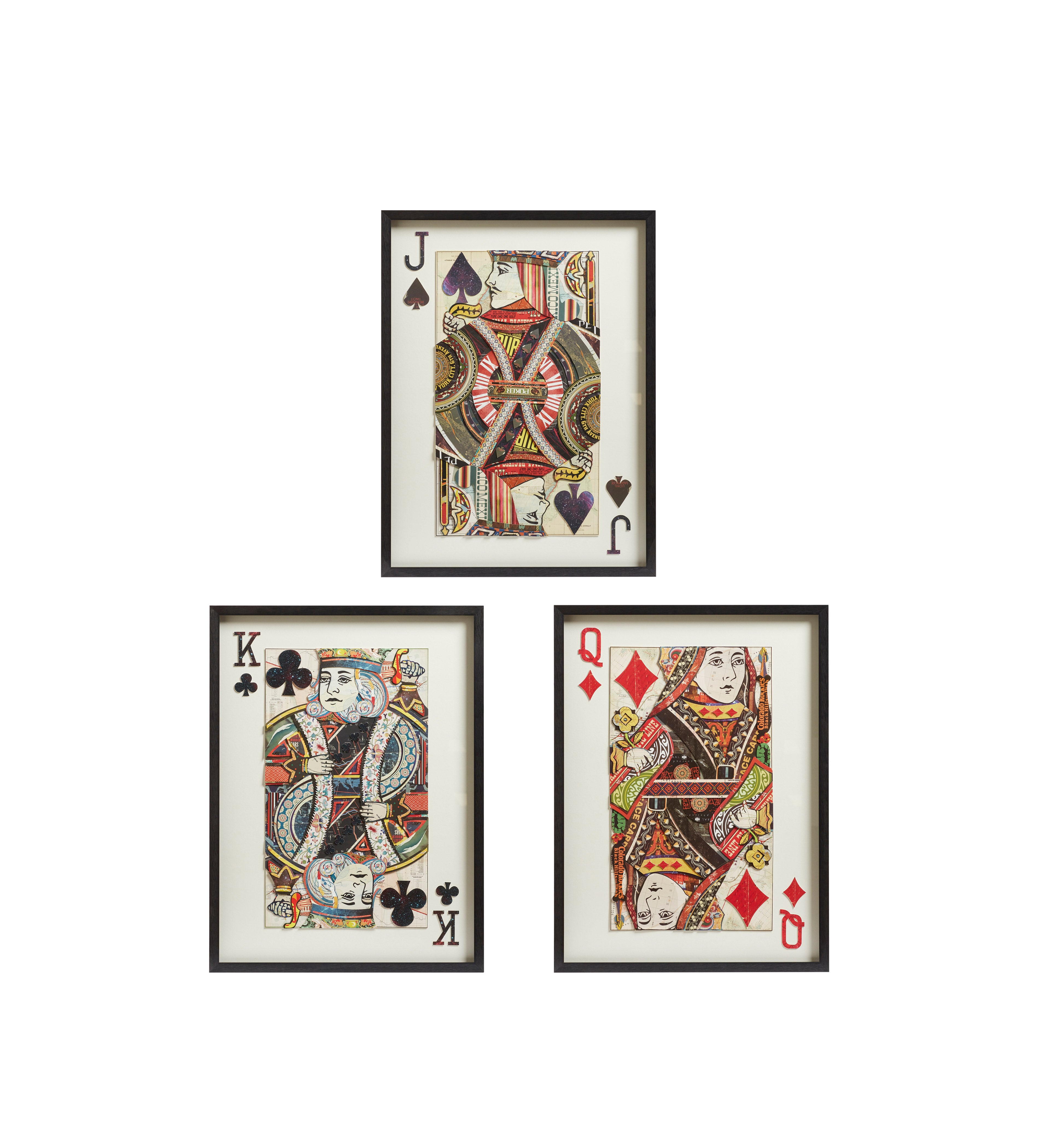 Playing Card Collages - Set of Three - Multi-Coloured | OKA