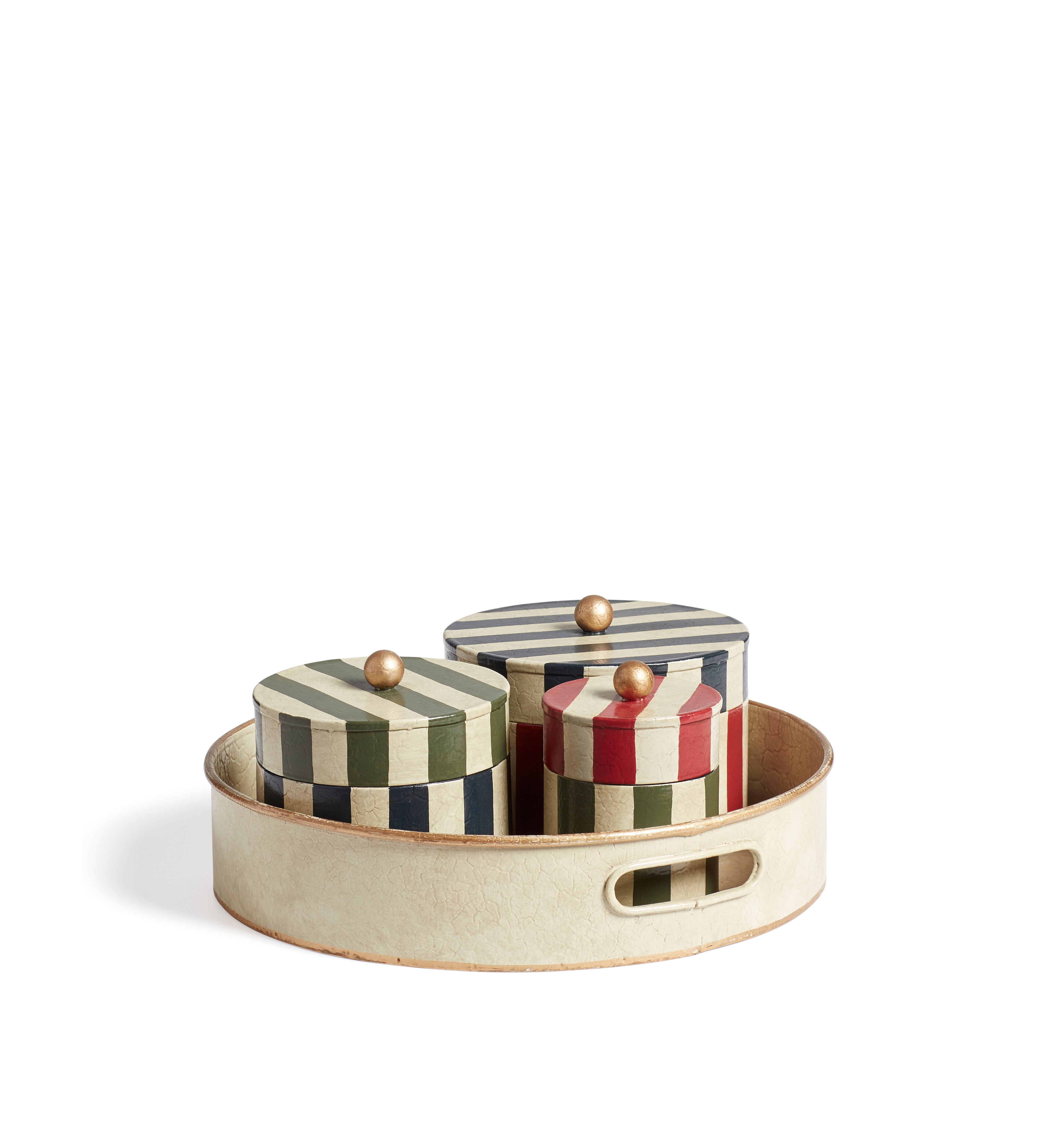 Joshuah Lidded Pots and Tray - Set of Three - Multi-Coloured | OKA