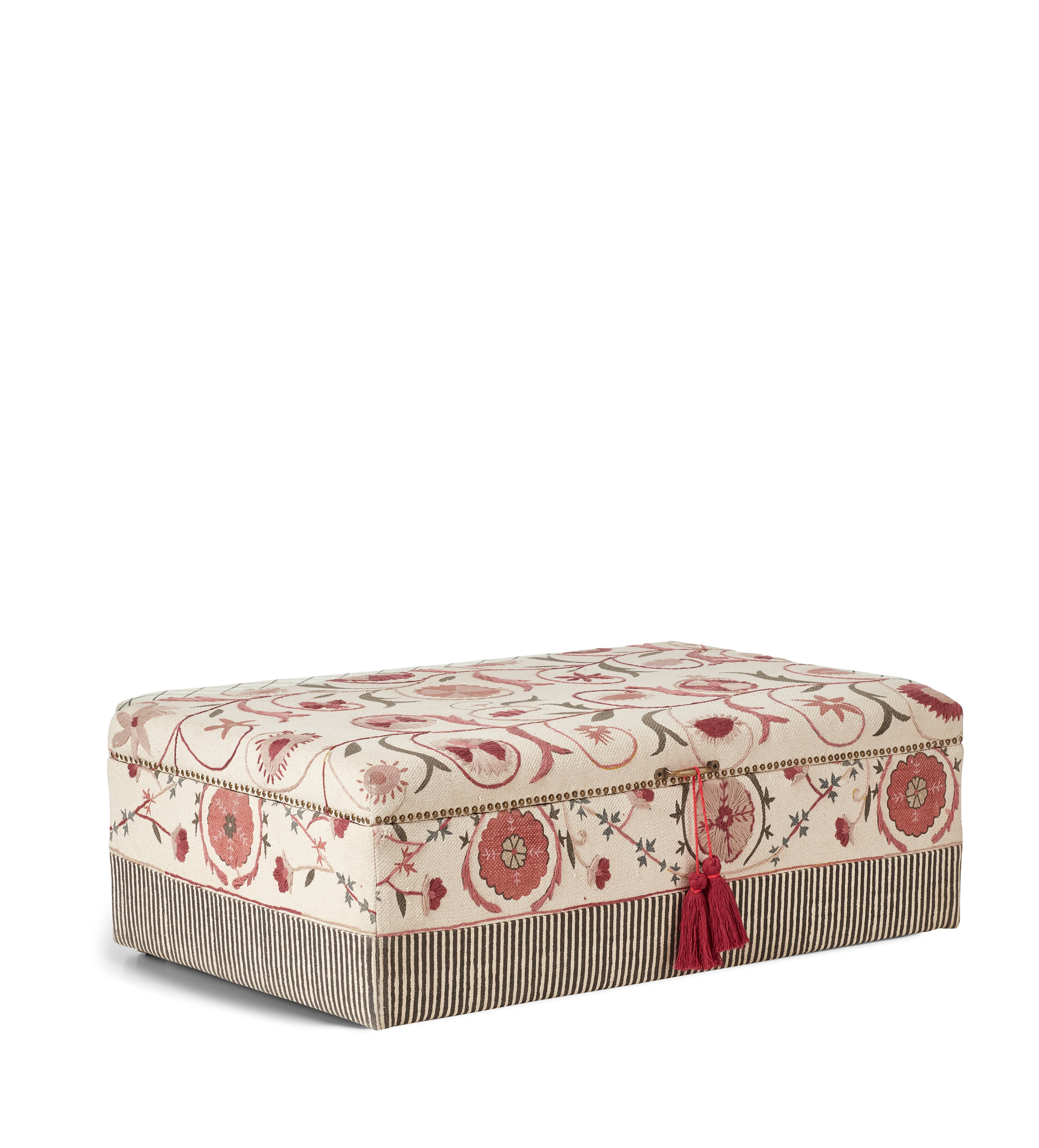 Sheki Upholstered Storage Ottoman - Charcoal/Venetian Red | OKA