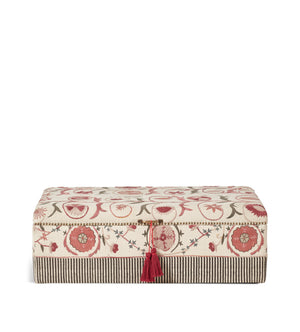Sheki Upholstered Ottoman - Charcoal/Venetian Red | OKA