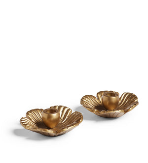 Shuye Leaves Candle Holders Pair - Antique Brass | OKA
