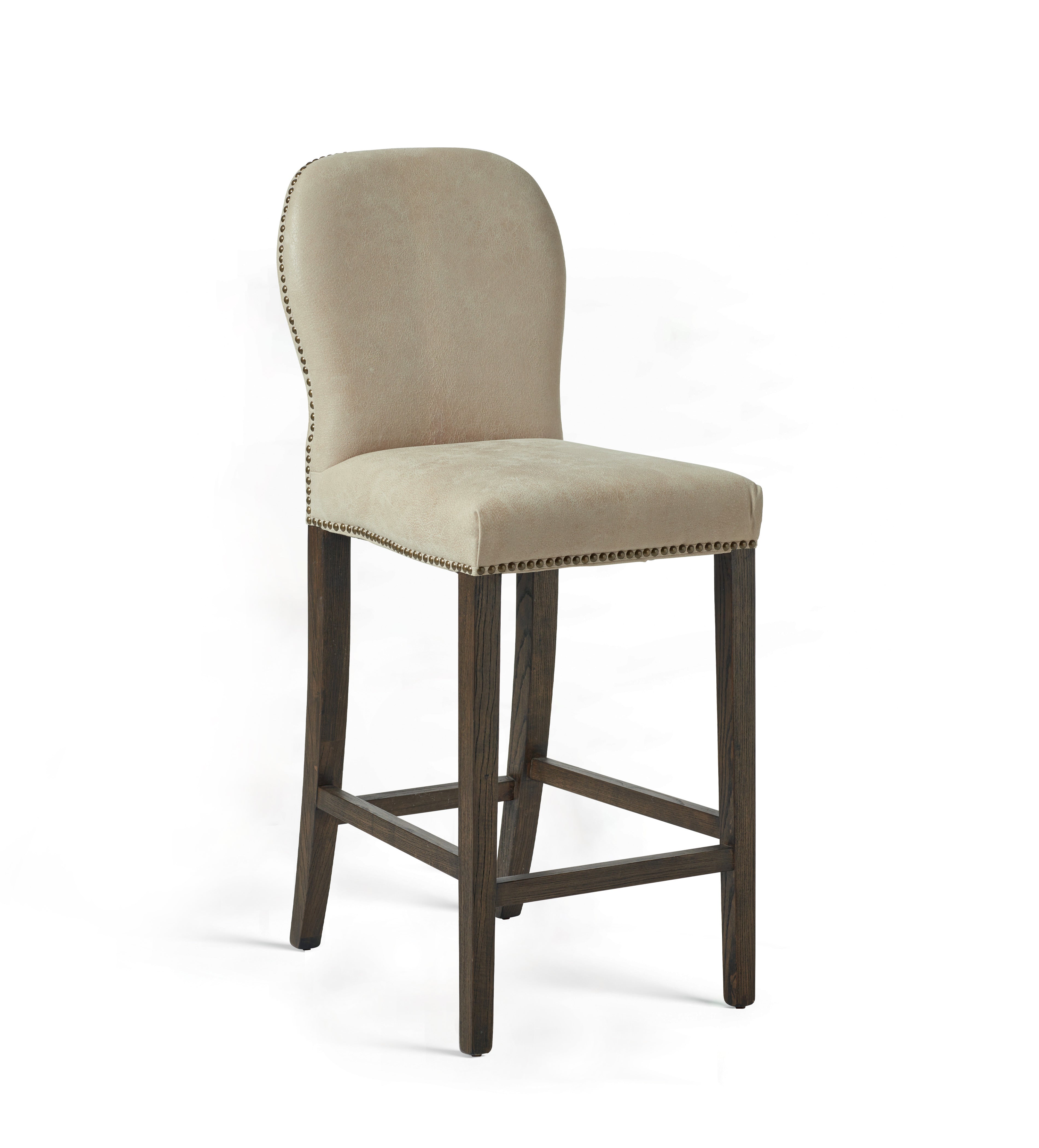 Stafford Leather Bar Stool - China Clay Beige | OKA