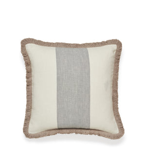 Wilma Stripe Cushion Cover with Fringing - Grey Blue/White | OKA